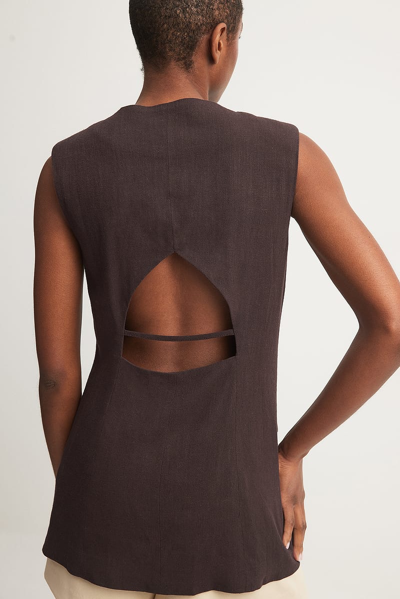 Open Back Linen Blend Vest - NA-KD